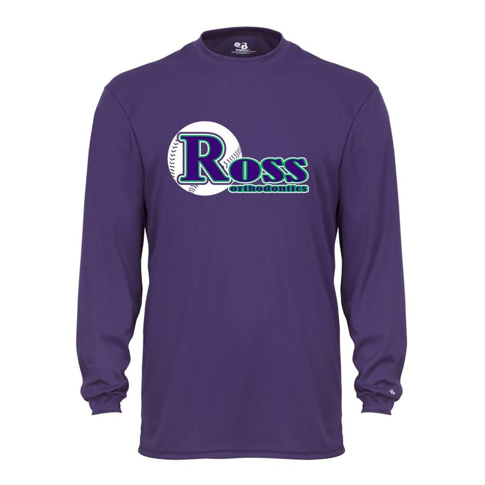 Ross Baseball Long-Sleeve Performance Tee | Full Front Logo - Ross ...